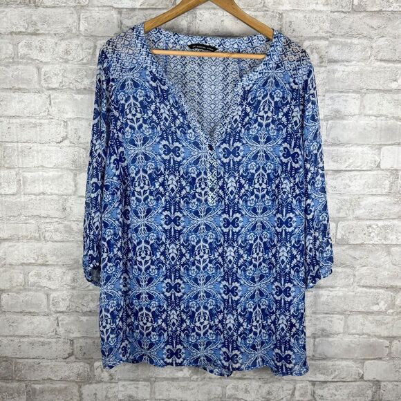 Zac & Rachel | Tops | Zac Rachel Popover Top Size 3x Blue White Floral ...